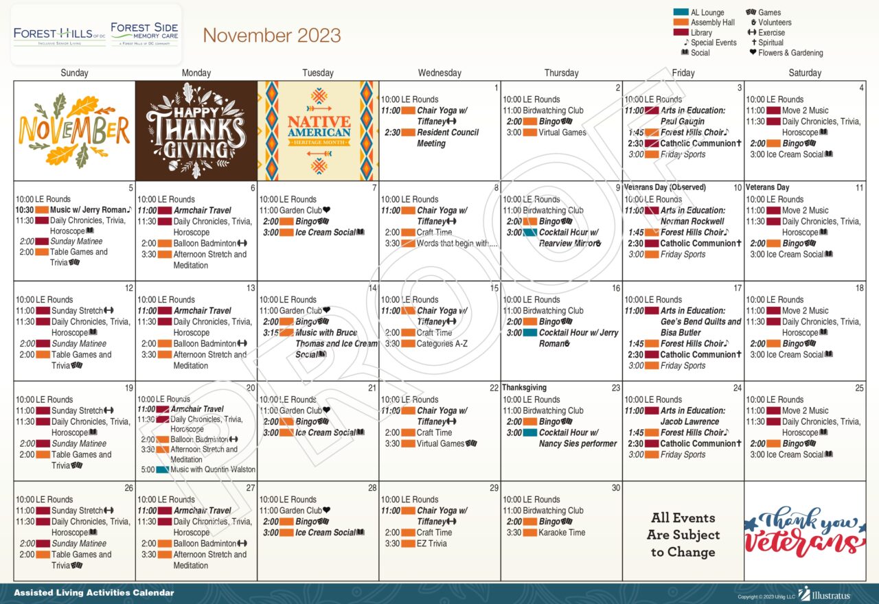 Activities calendar - Forest Hills of DC
