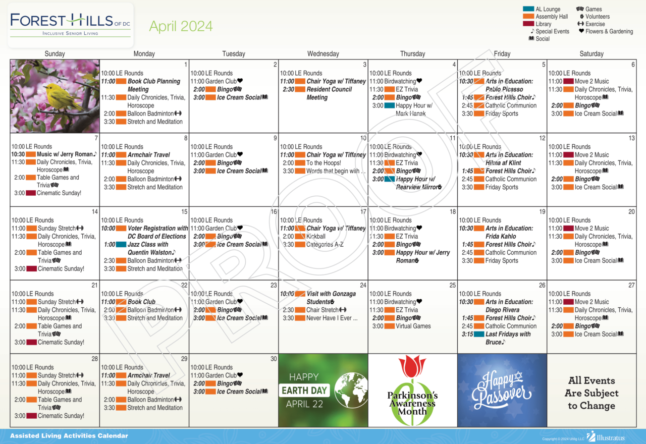 Activities calendar - Forest Hills of DC